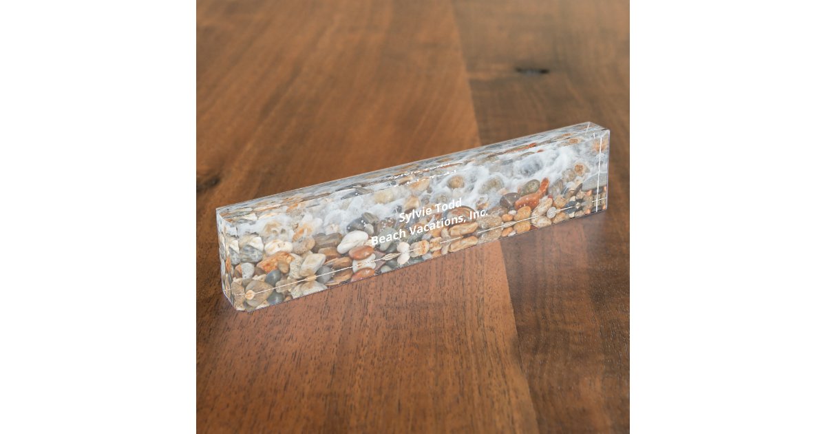 WAVES WASHING OVER BEACH PEBBLES Desk Nameplate | Zazzle