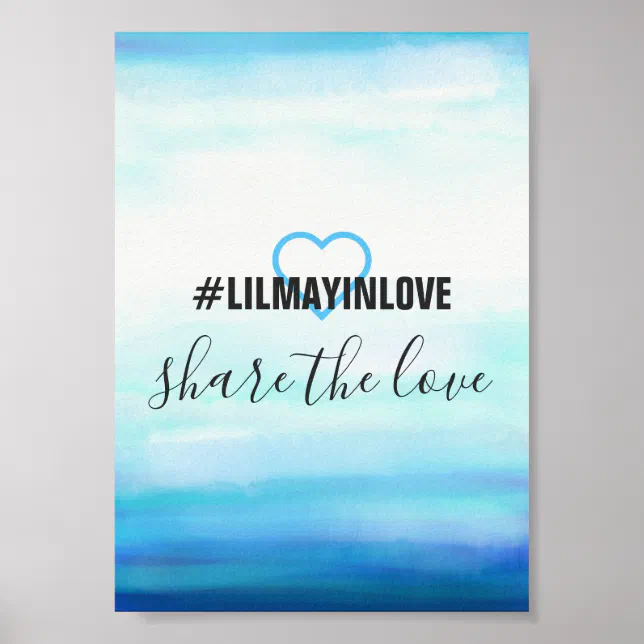 Waves Watercolor Blue Hashtag Cards Poster | Zazzle