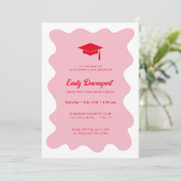 Wavey retro fancy Graduation photo on back Invitation | Zazzle