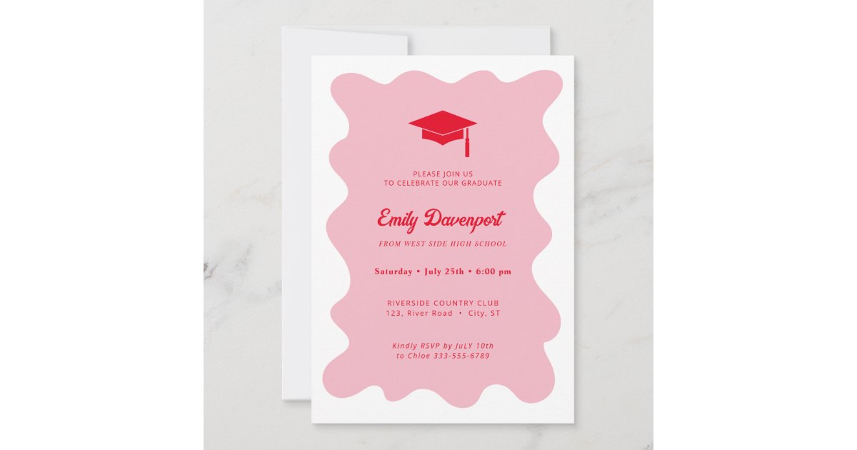 Wavey retro fancy Graduation photo on back Invitation | Zazzle