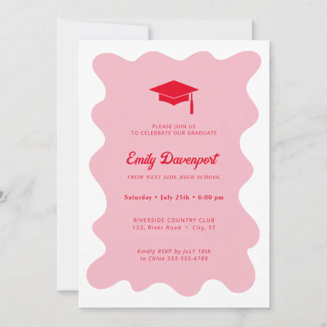 Wavey retro fancy Graduation photo on back Invitation | Zazzle