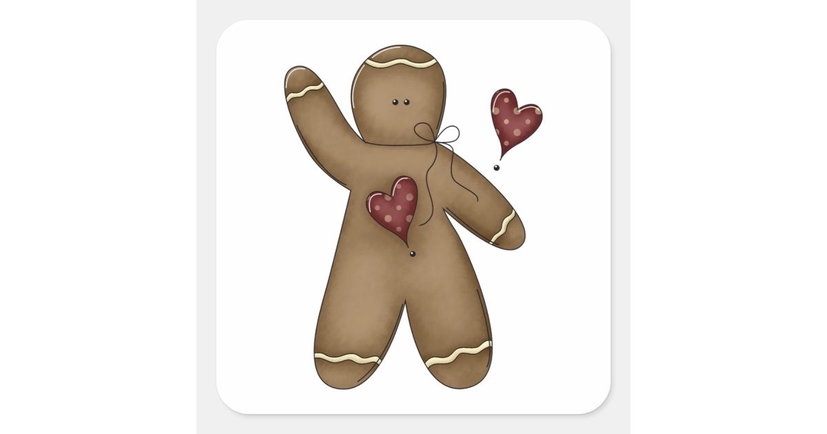 Waving Gingerbread Man Square Sticker | Zazzle