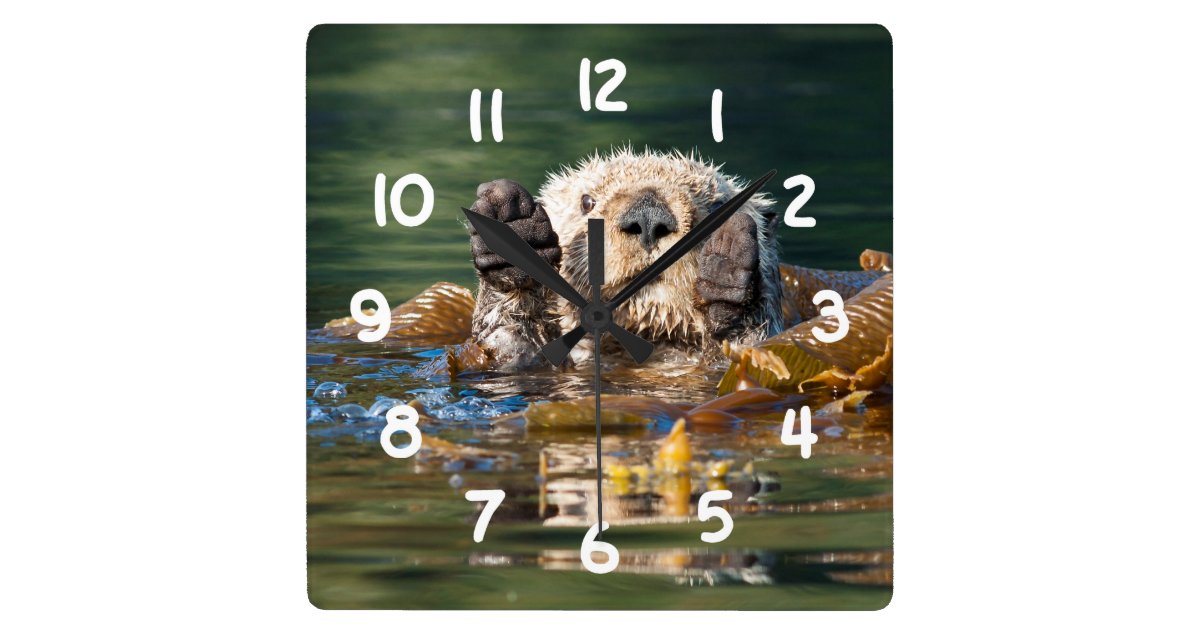 Waving Sea Otter Square Wall Clock | Zazzle