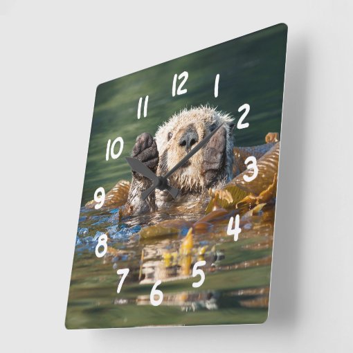 Waving Sea Otter Square Wall Clock | Zazzle