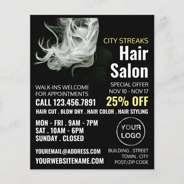 Wavy Blond Hair, Hair Stylist, Hair Salon Advert Flyer | Zazzle
