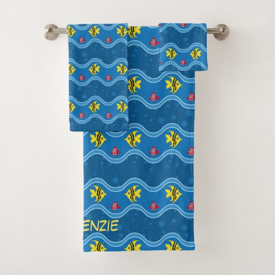 Wavy Blue Tropical Fish Bath Towel Set | Zazzle.com