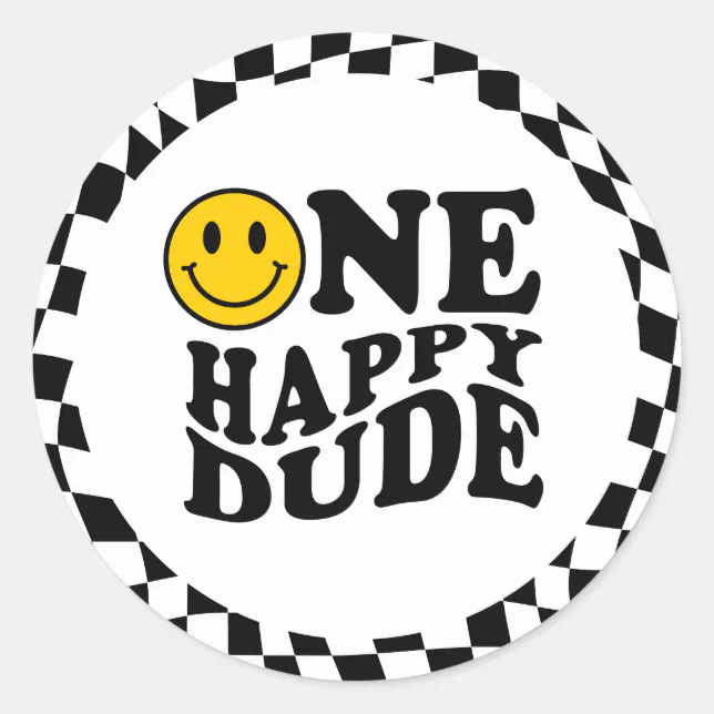 Wavy Checkered Preppy Smile One Happy Dude Classic Round Sticker | Zazzle