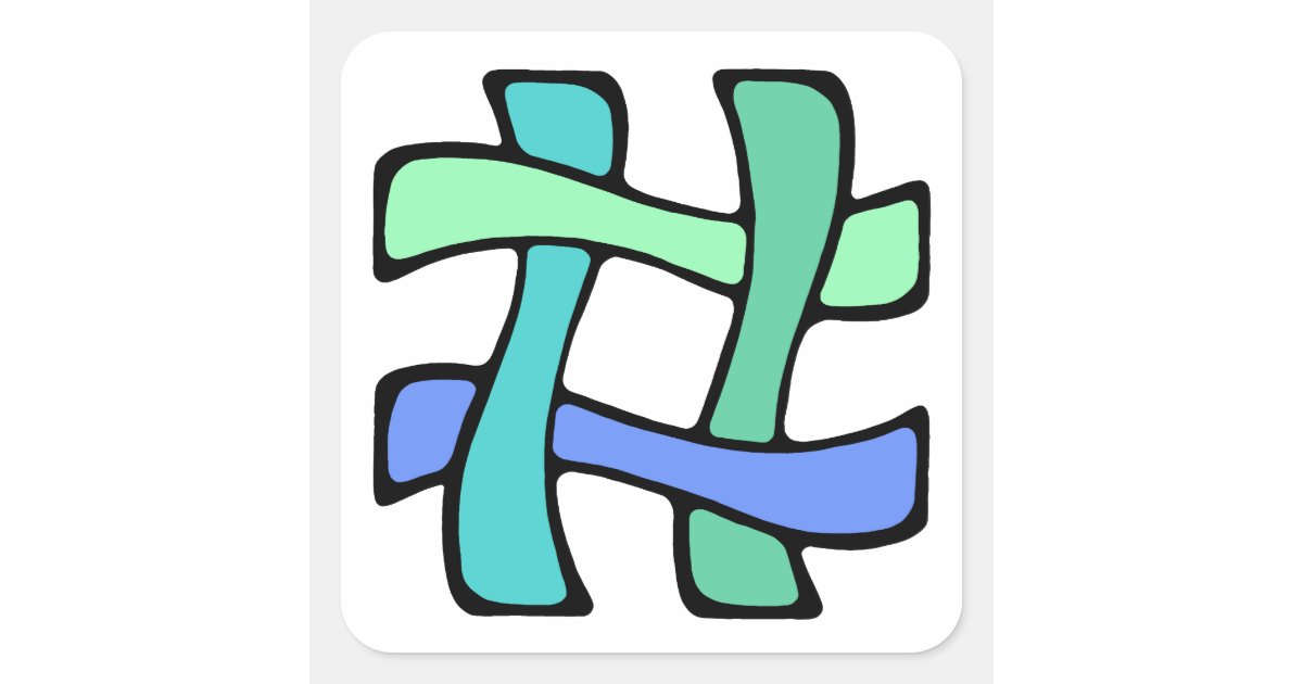 Wavy Colorful # Hashtag Blue Green Social Media Square Sticker | Zazzle