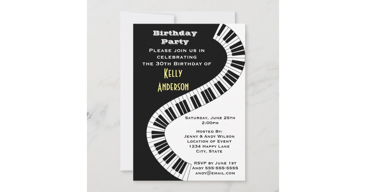 Wavy Curved Piano Keys Birthday Invitation | Zazzle