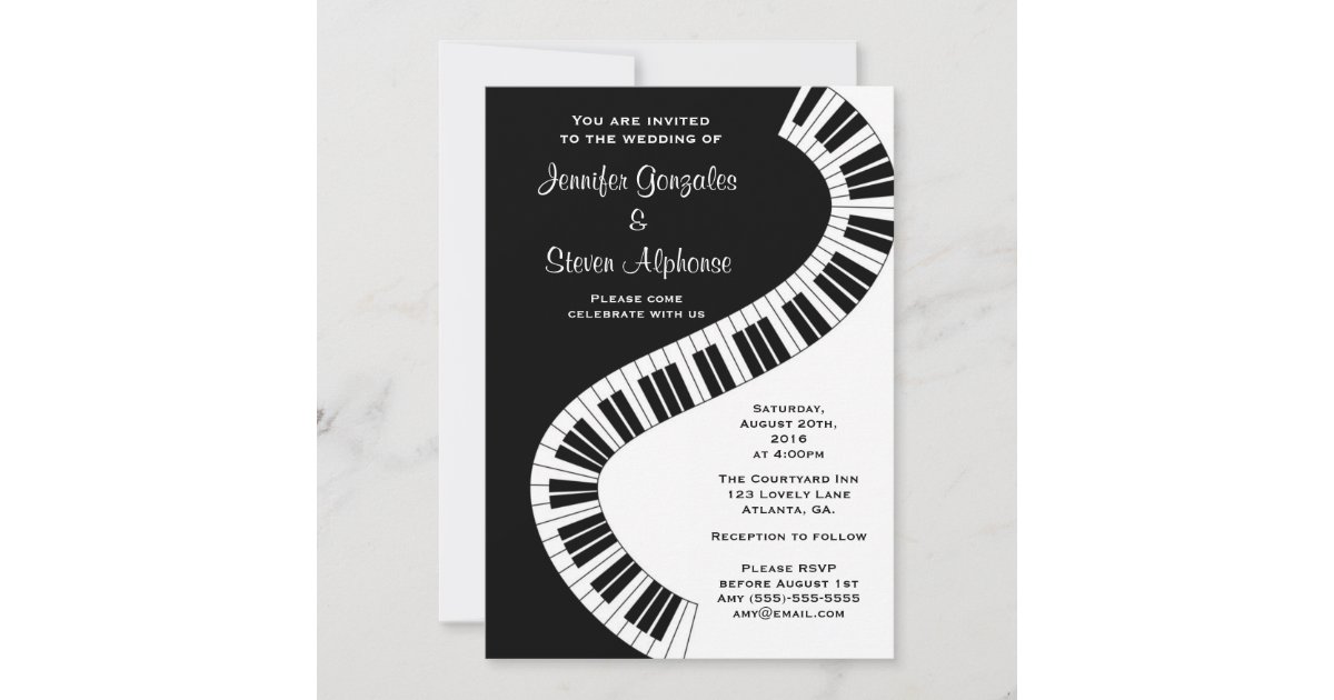 Wavy Curved Piano Keys Wedding Invitation | Zazzle