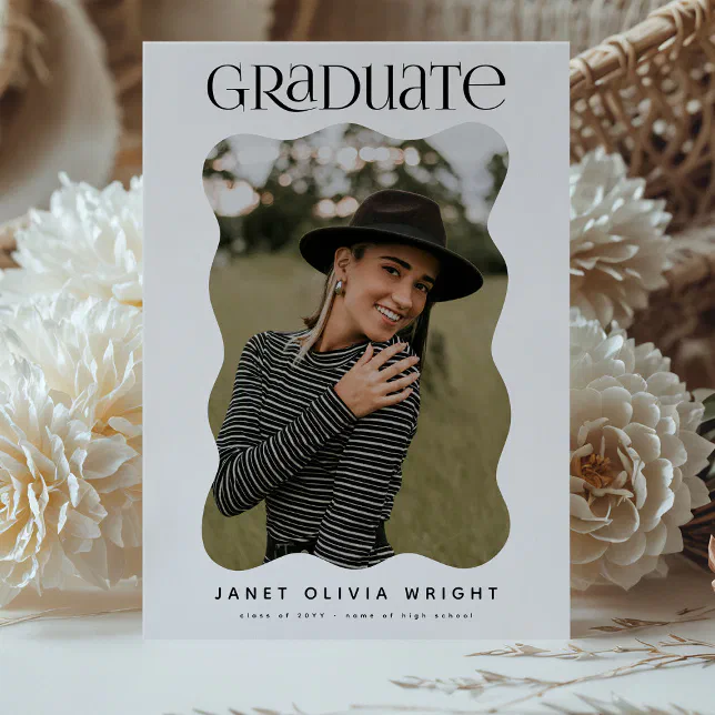 Wavy Edge Graduate Photo Modern Graduation Party Invitation | Zazzle