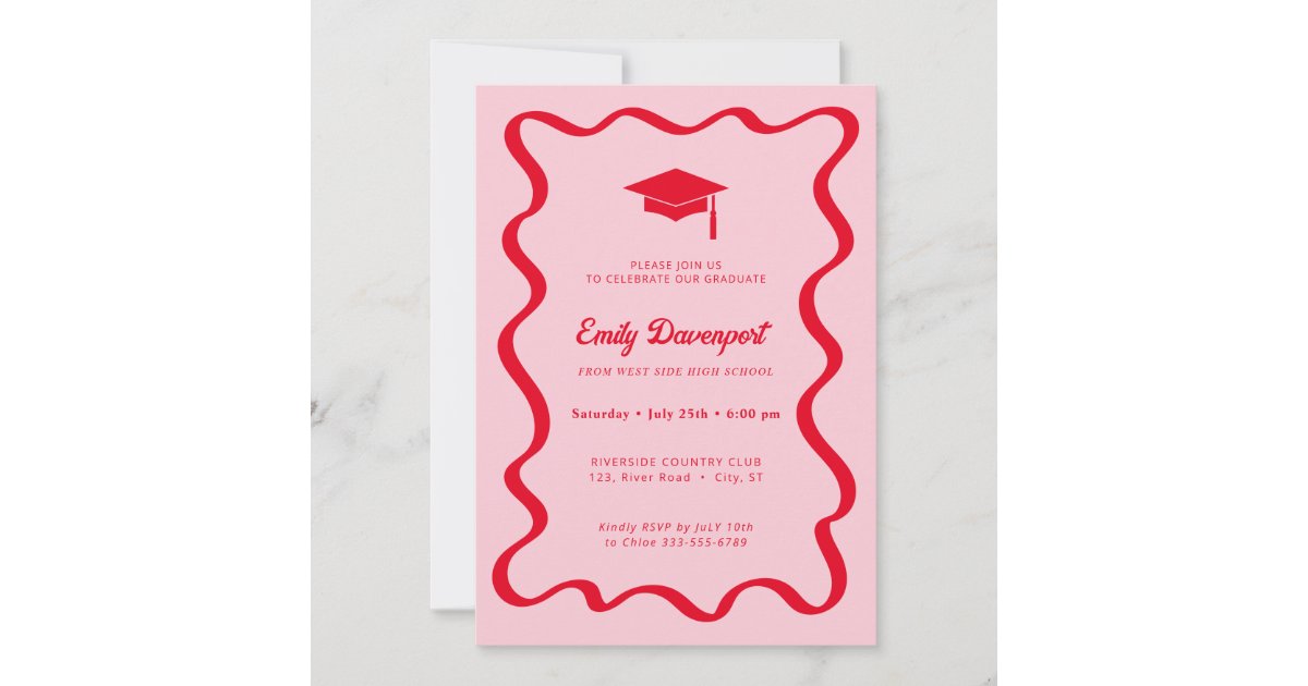 Wavy Graduation Invitation Photo on back | Zazzle