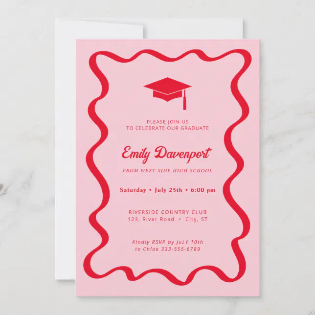 Wavy Graduation Invitation Photo on back | Zazzle