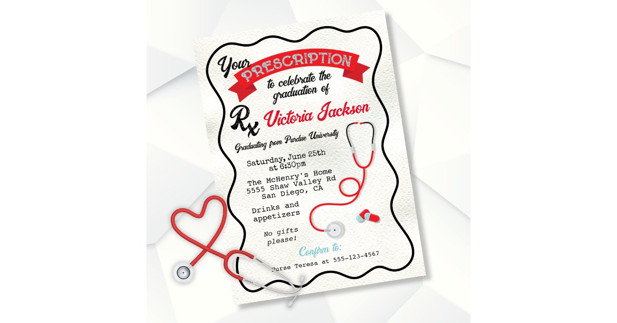 Wavy hand drawn Medical Prescription Graduation Invitation | Zazzle