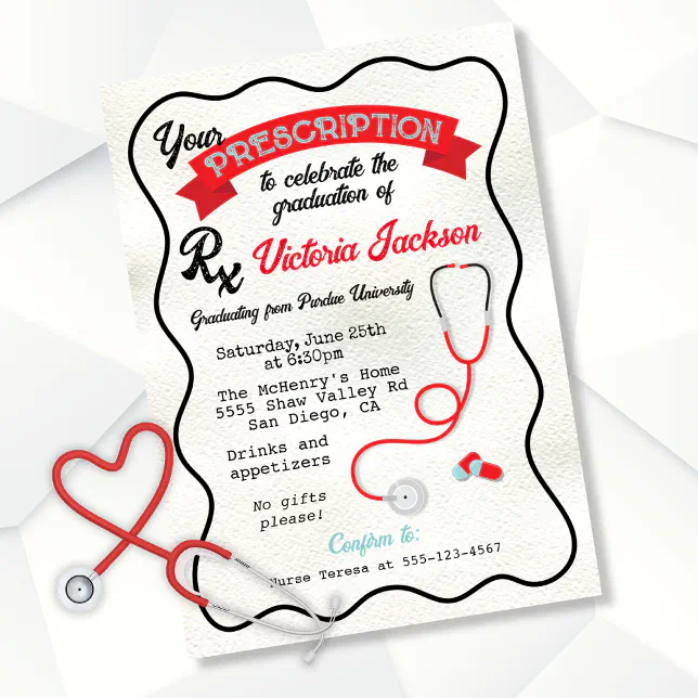 Wavy hand drawn Medical Prescription Graduation Invitation | Zazzle
