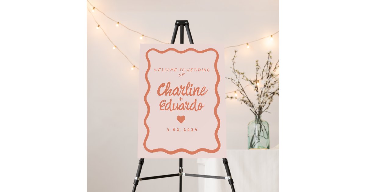 Wavy Pastel Handwriting Retro Wedding Welcome Sign | Zazzle