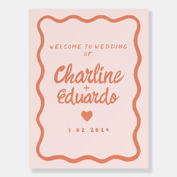 Wavy Pastel Handwriting Retro Wedding Welcome Sign | Zazzle