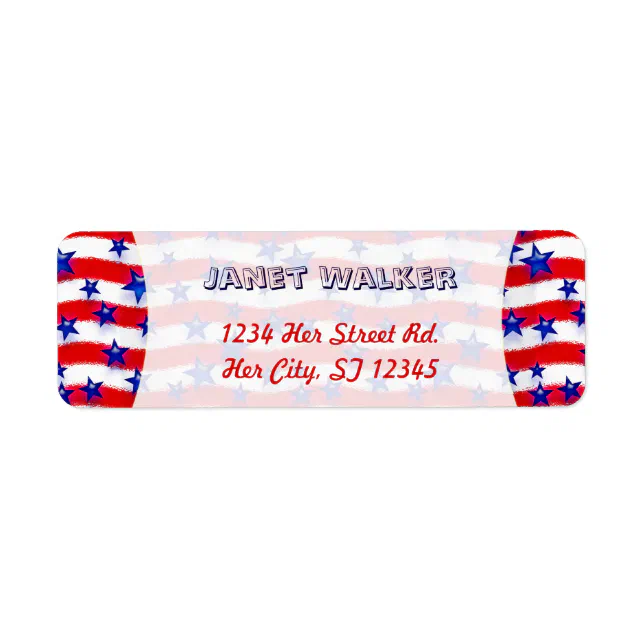 Wavy Patriotic Blue Stars Over Red & White Stripes Label | Zazzle