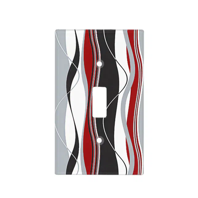 Wavy Vertical Stripes Red Black White & Grey Light Switch Cover | Zazzle