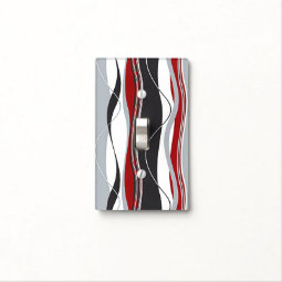 Wavy Vertical Stripes Red Black White & Grey Light Switch Cover | Zazzle