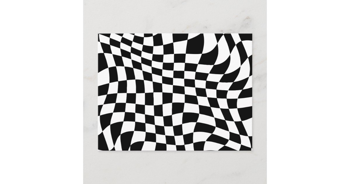 Wavy Warped Black and White Checks Postcard | Zazzle
