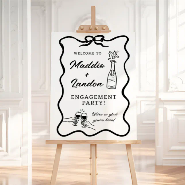 Wavy Whimsical Illustrated Engagement Party Sign | Zazzle
