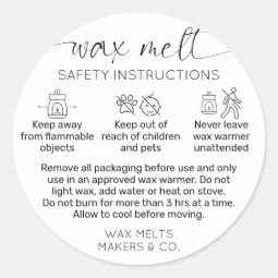 Wax Melts Warning Label Modern Script Black White | Zazzle