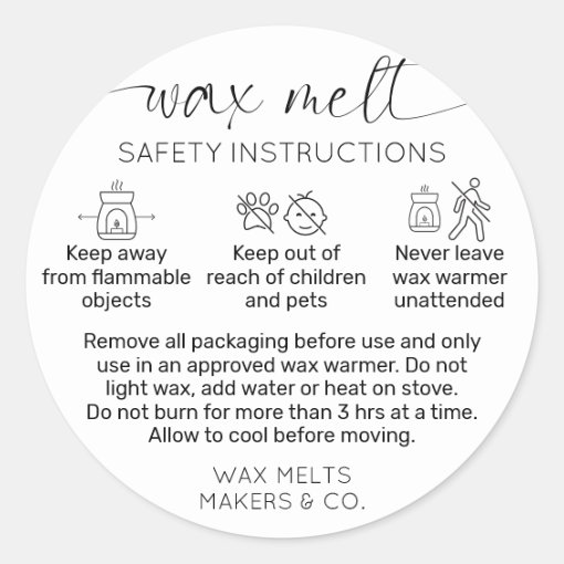 Wax Melts Warning Label Modern Script Black White | Zazzle