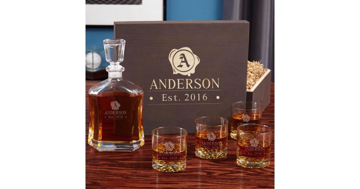 Wax Seal Monogram Whiskey Glass Set & Decanter | Zazzle