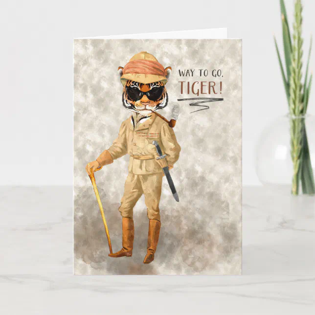 Way to Go Tiger Congrats Hipster Safari Tiger Card | Zazzle