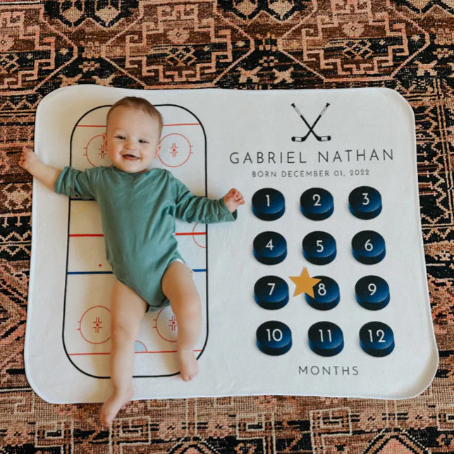 WAYNE Ice Hockey Rink Sports Monthly Milestone Baby Blanket | Zazzle