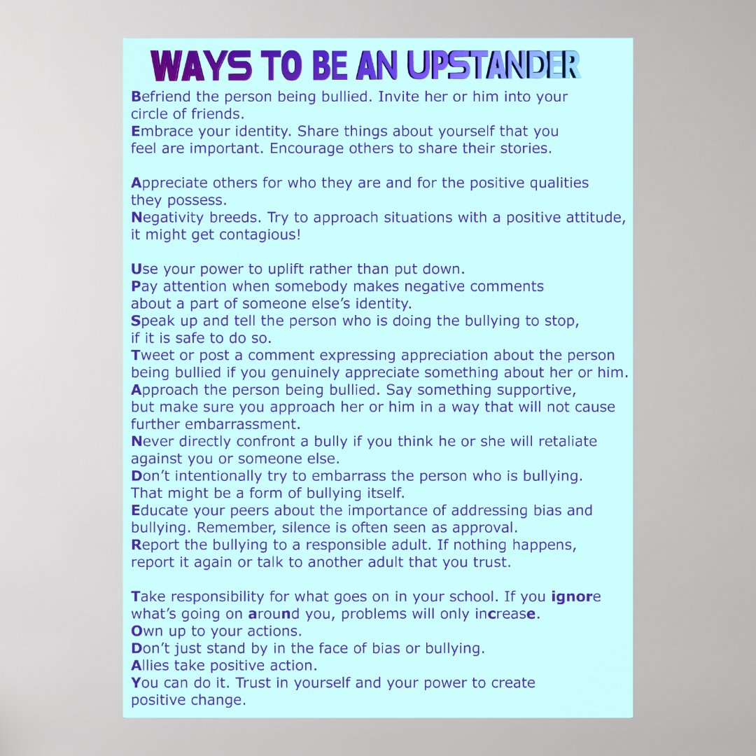 Ways to Be an Upstander Poster | Zazzle