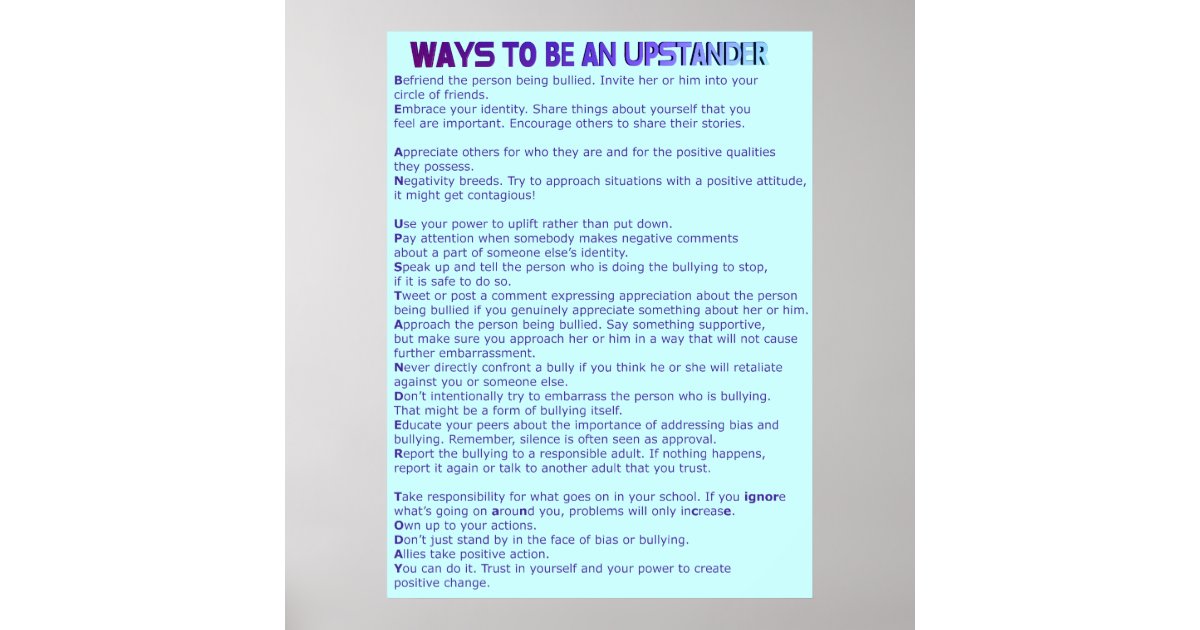 Ways to Be an Upstander Poster | Zazzle