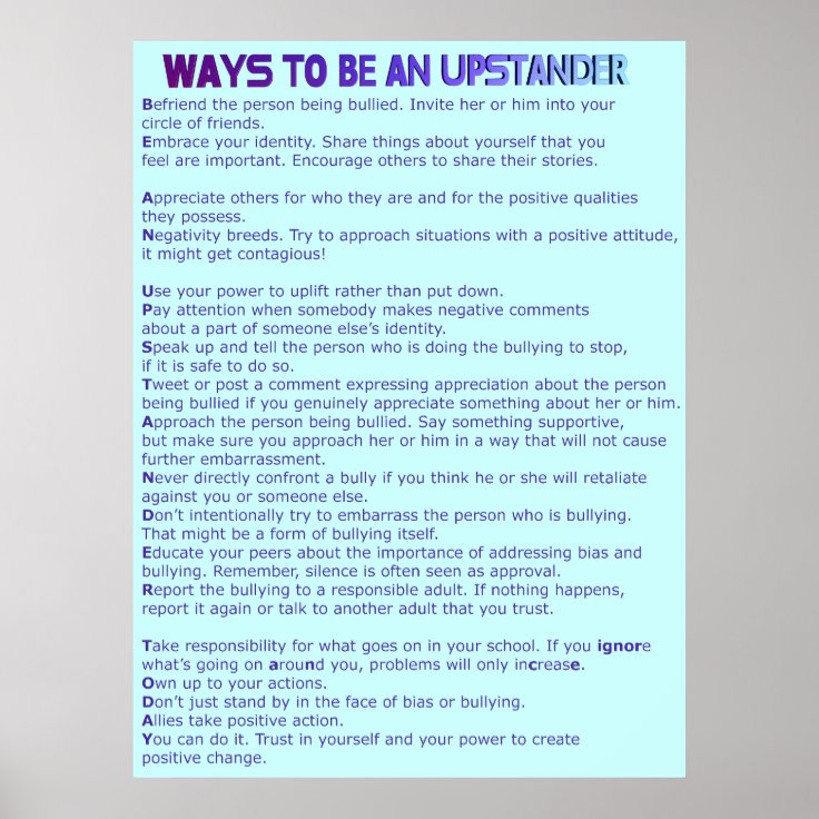 Ways to Be an Upstander Poster | Zazzle