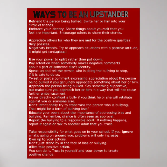 Ways to Be an Upstander Poster | Zazzle