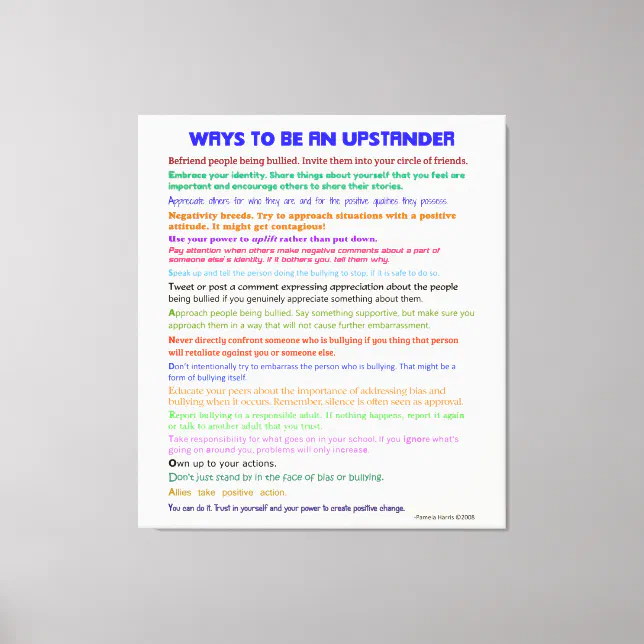 Ways to Be an Upstander v II Wrapped Canvas | Zazzle