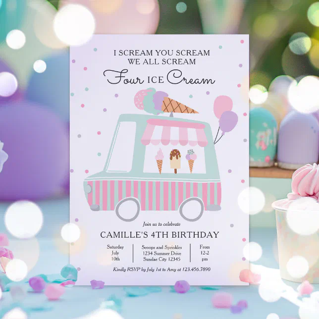 We All Scream Four Ice Cream 4th Birthday Party Invitation | Zazzle