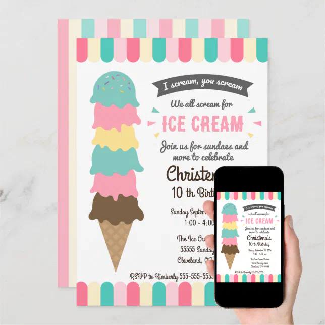 We All Scream Ice Cream Birthday Party Invitation | Zazzle