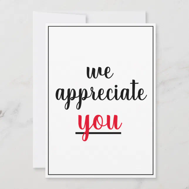 We Appreciate You Appreciation Thank You Card | Zazzle