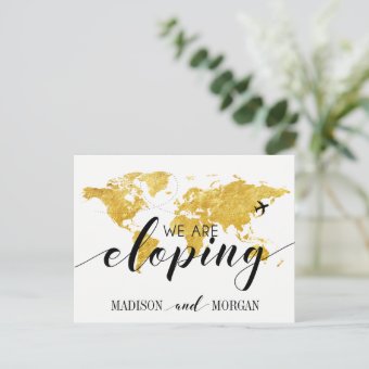 We are eloping gold World map reception invite | Zazzle