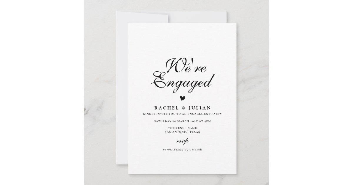 We are engaged black lettering engagement invitation | Zazzle