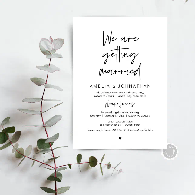 We are getting married, Elopement Dinner Dancing Invitation | Zazzle