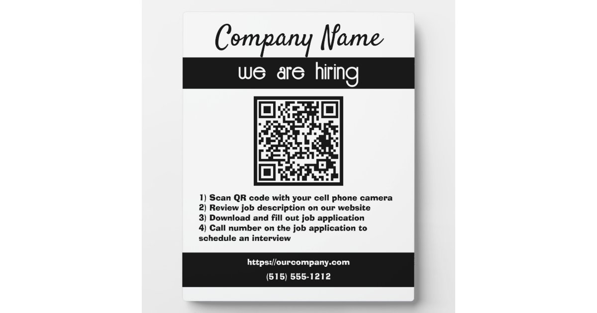We Are Hiring QR Code Sign For Business Plaque | Zazzle