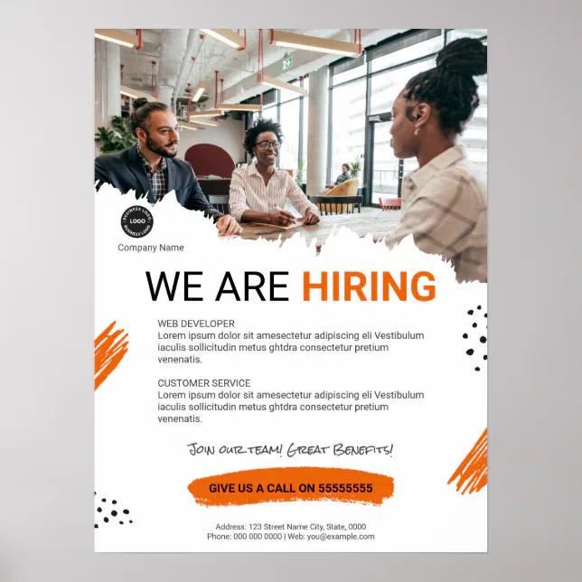 We Are Hiring Staff Custom BUSINESS logo Poster | Zazzle
