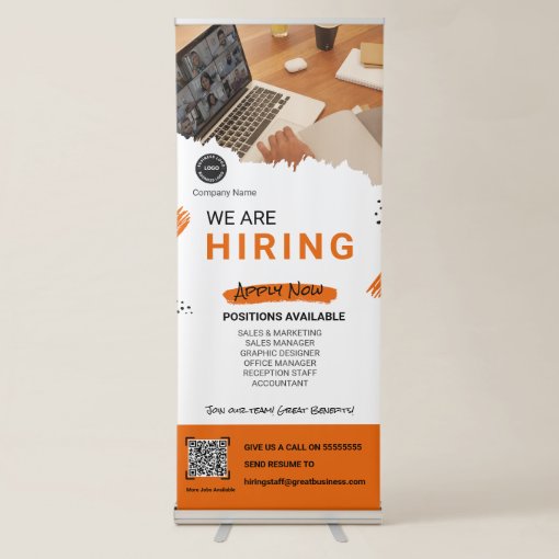 We Are Hiring Staff Custom BUSINESS logo Retractable Banner | Zazzle
