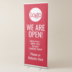 We Are Open - Add Logo and Details Retractable Banner | Zazzle