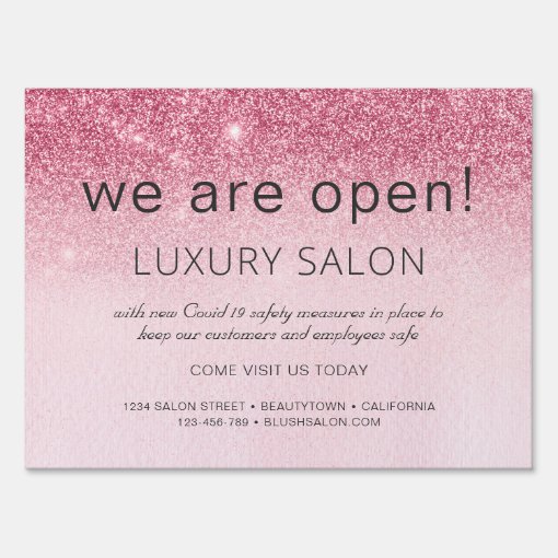 We Are Open Blush Pink Glitter Salon Sign | Zazzle
