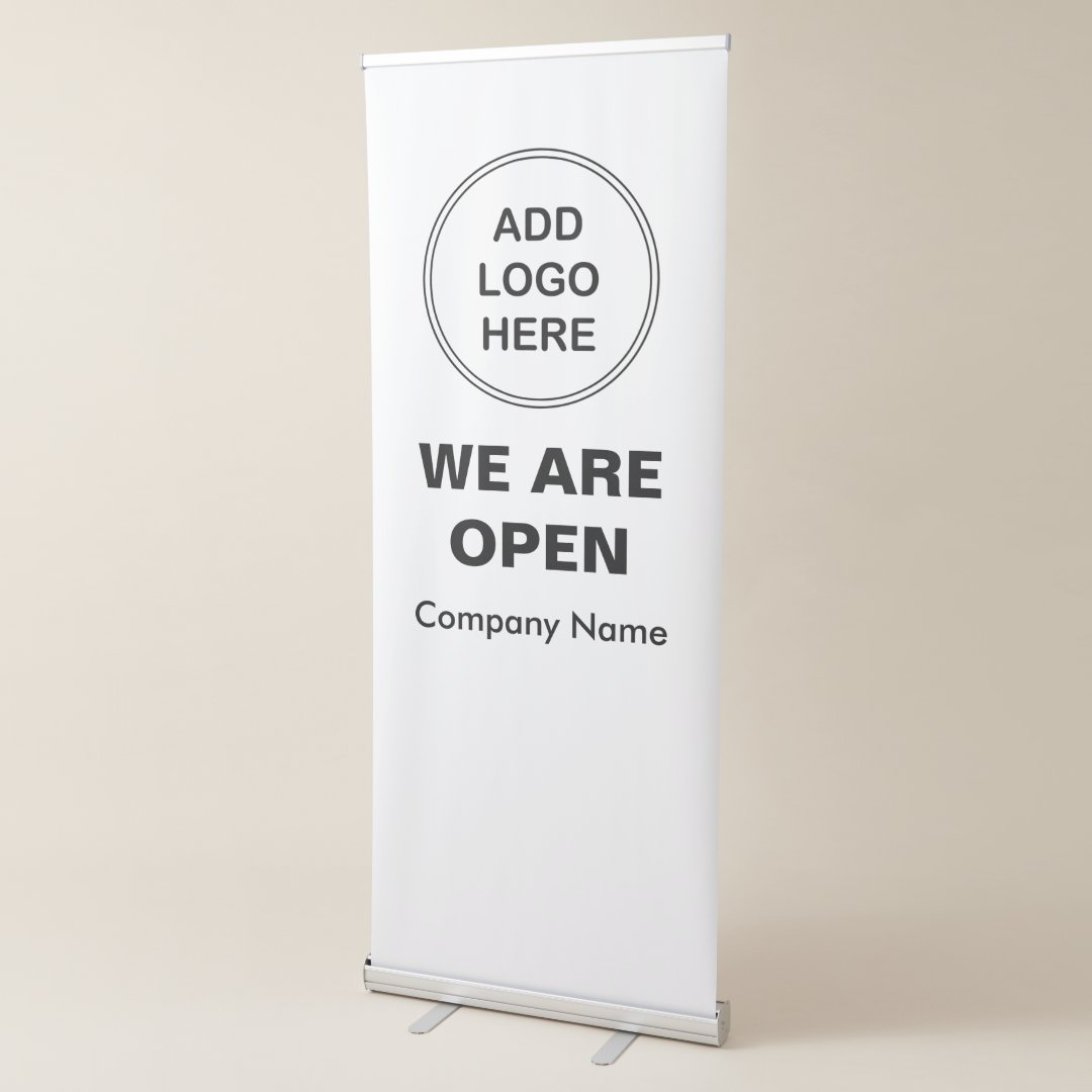 We Are Open Business Banner Retractable Sign | Zazzle