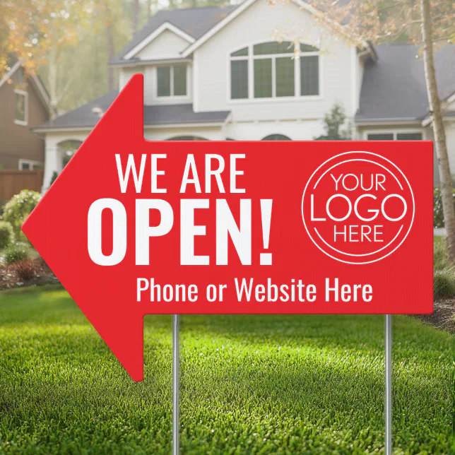 We are Open - logo website phone number red Sign | Zazzle