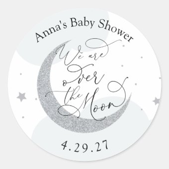 We Are Over the Moon Baby Shower Classic Round Sti Classic Round ...